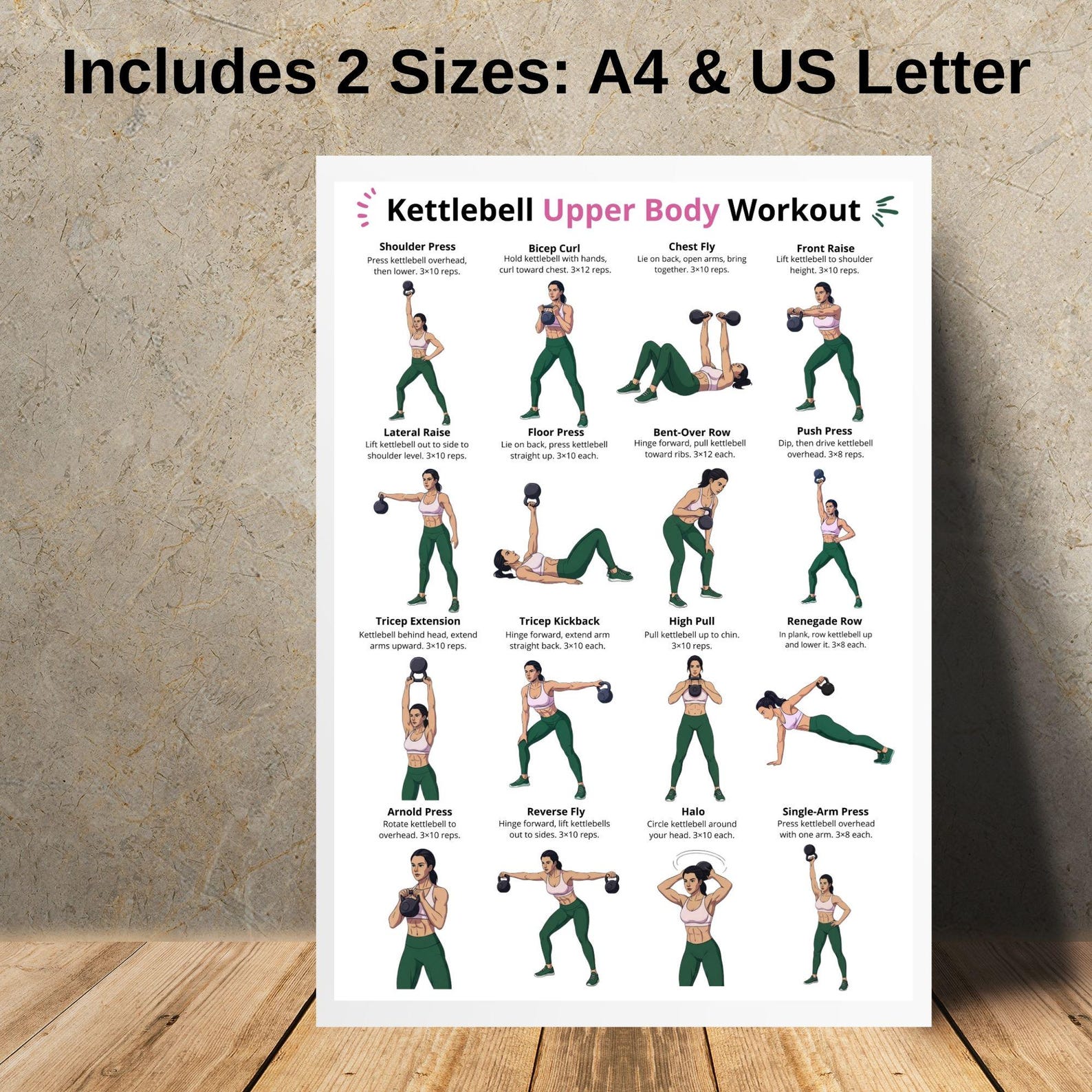 Kettlebell Upper Body Workout Chart, Printable Arm and Shoulder ...