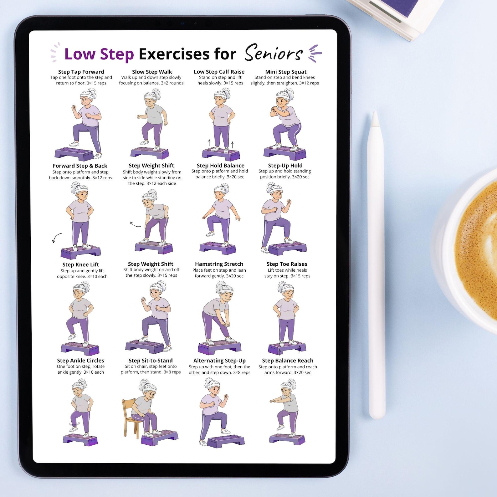 Low Step Exercises for Seniors, Step Platform Exercise, Balance ...