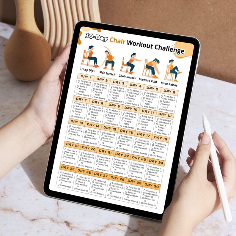 30-day Chair Workout Challenge – Exercise Chart, Senior and Women ...