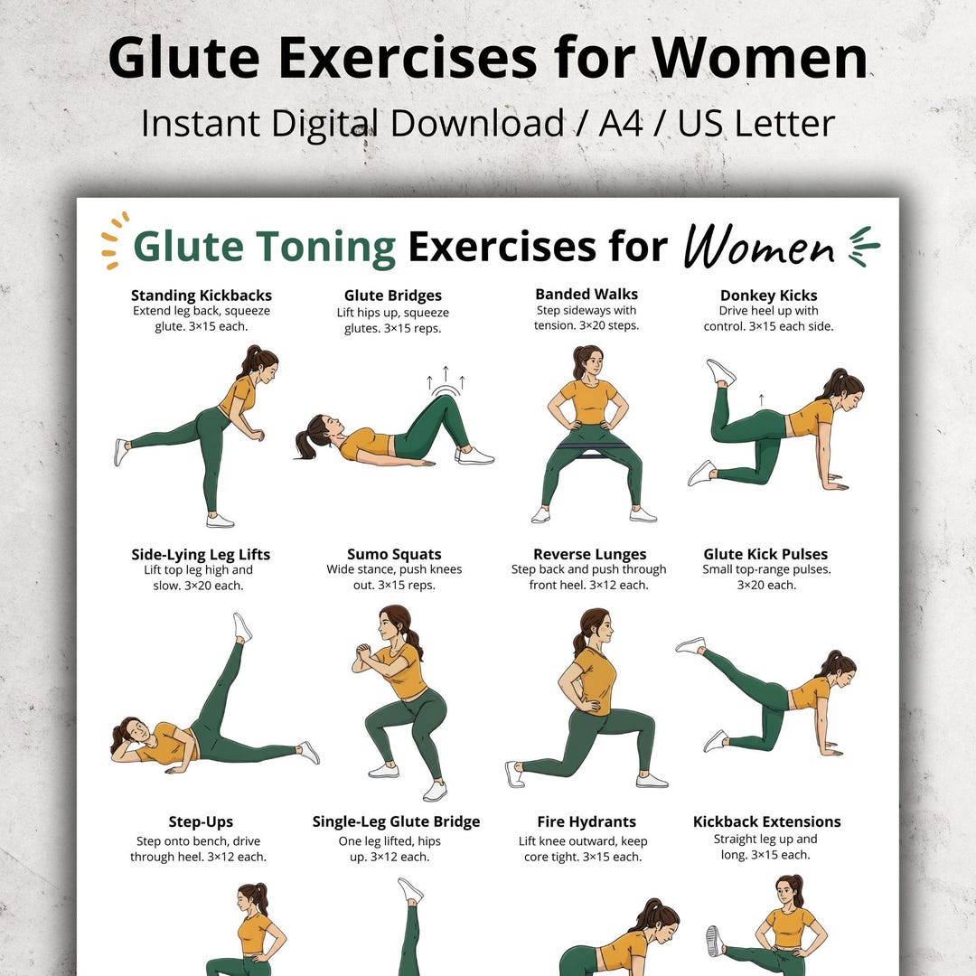 Glute Exercises for Women, Lower Body Exercise Chart, Glute Workout ...