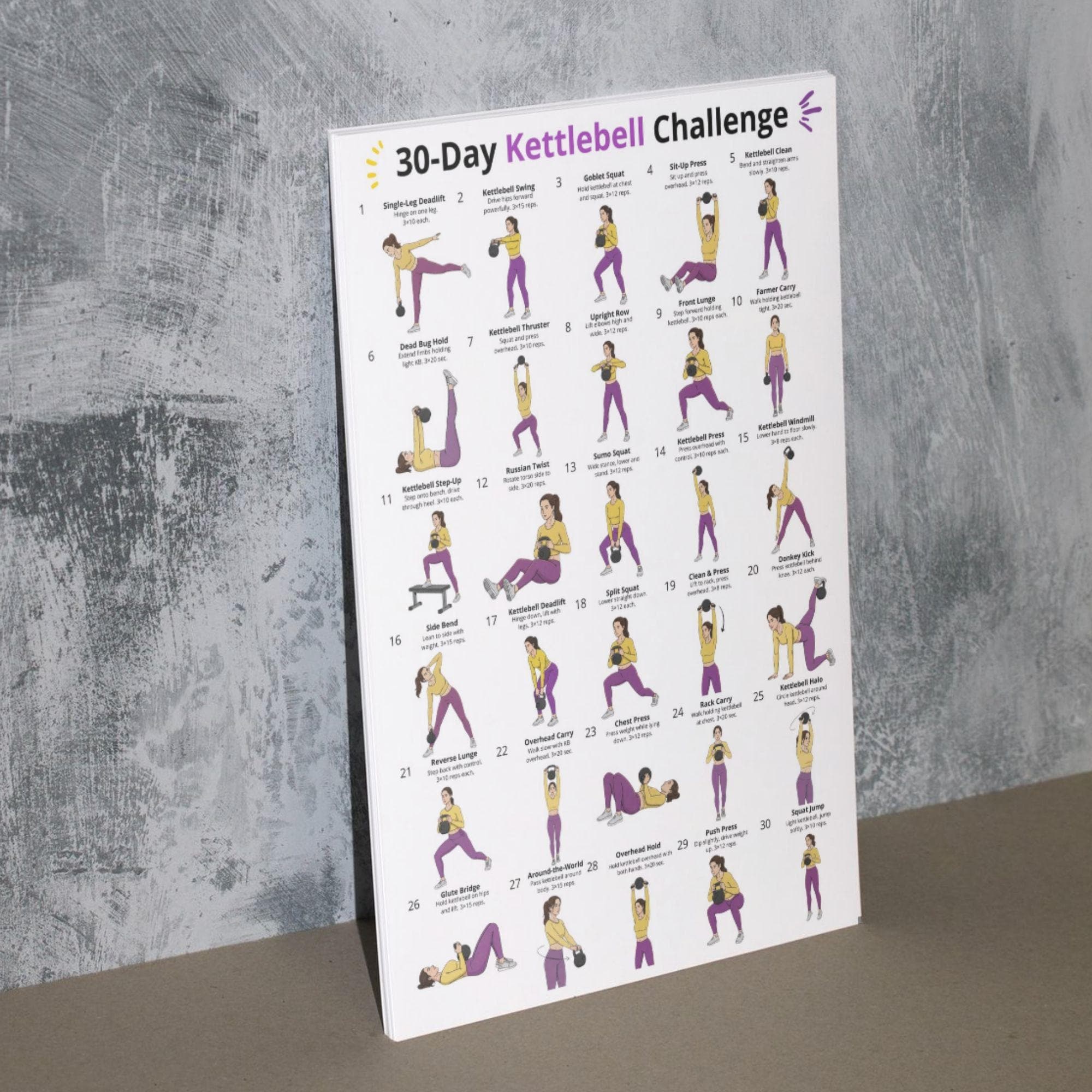 30-day Kettlebell Challenge Poster, Kettlebell Workout Chart, Full Body ...