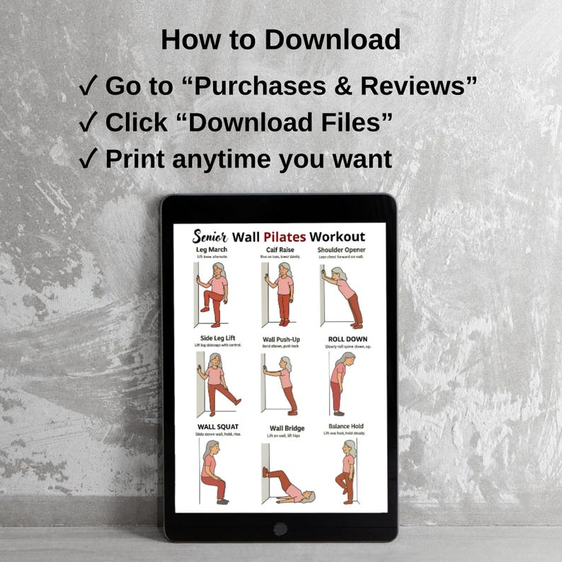 Wall Pilates for Seniors Printable – Senior Exercise Chart, Gentle Wall ...