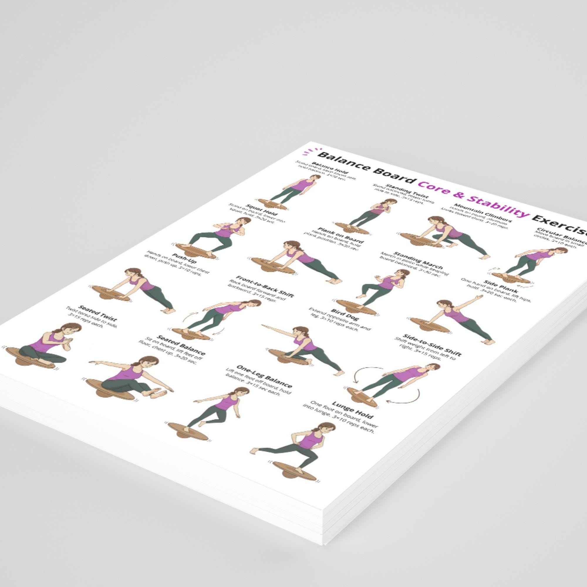 Balance Board Core & Stability Exercises Poster, Wobble Board Workout ...