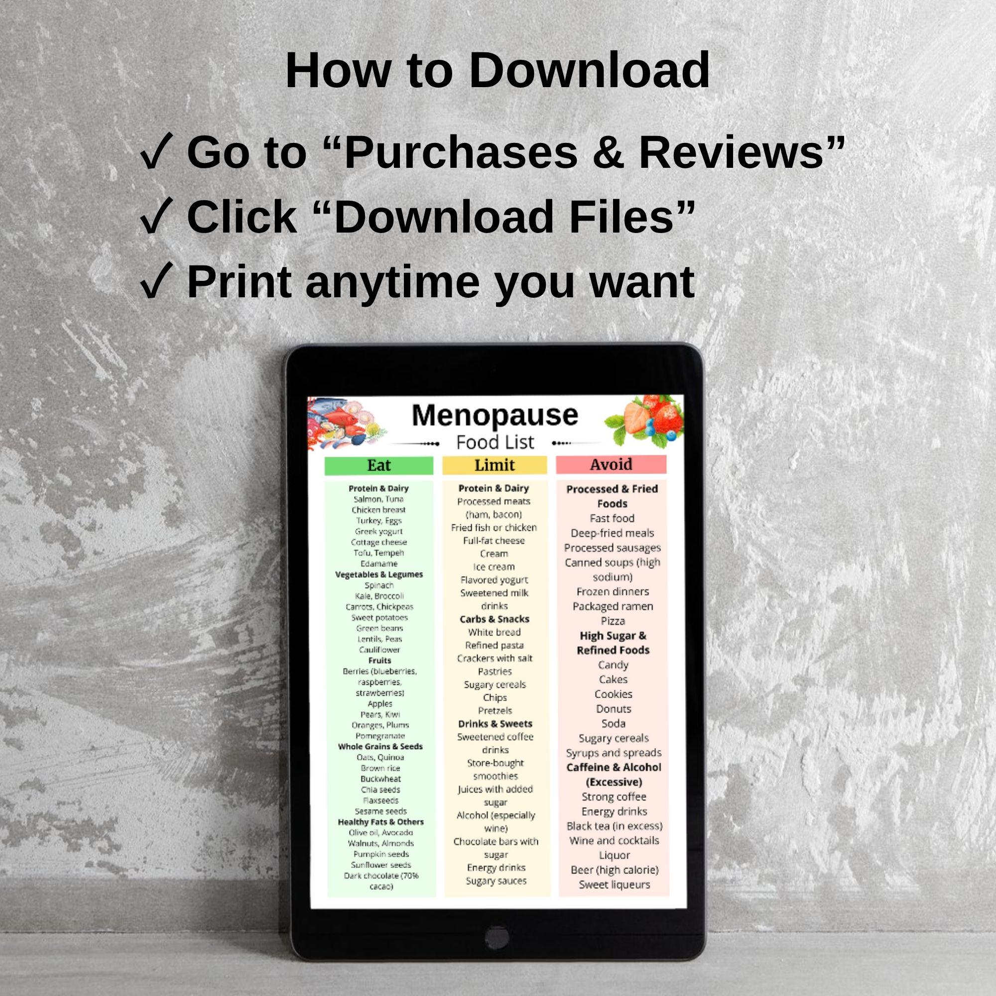 Menopause Food List Printable for Women, Menopause Diet Food Chart ...