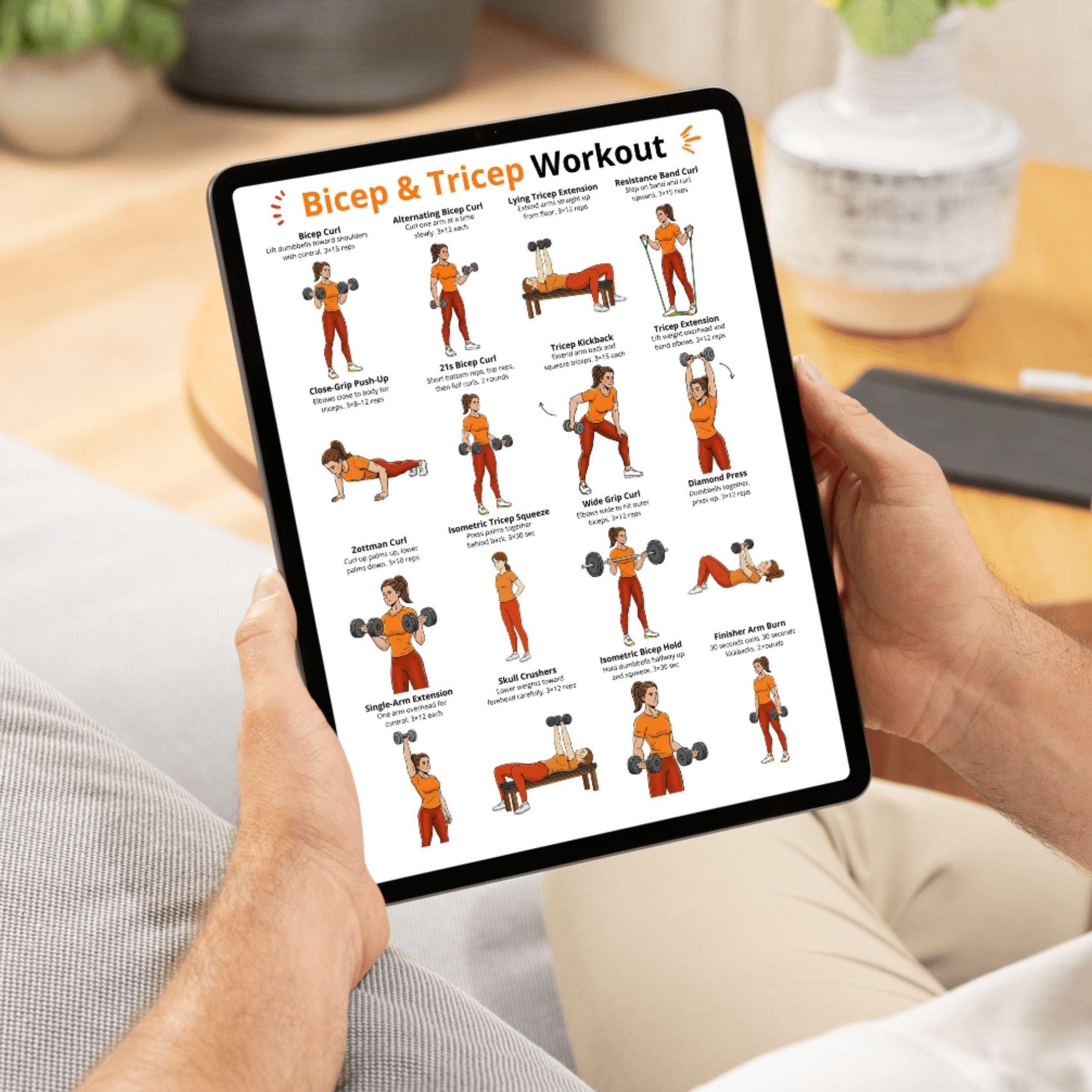 Biceps and Triceps Workout Chart, Arm Exercises With Dumbbells and ...