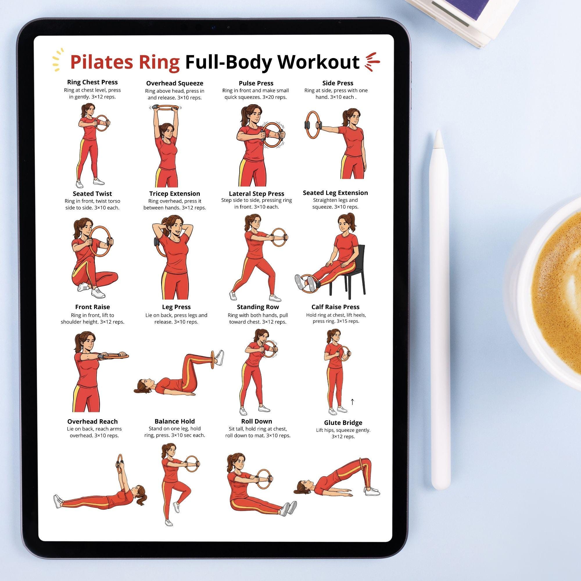 Pilates Ring Full Body Workout Printable Poster, Magic Circle Exercises ...