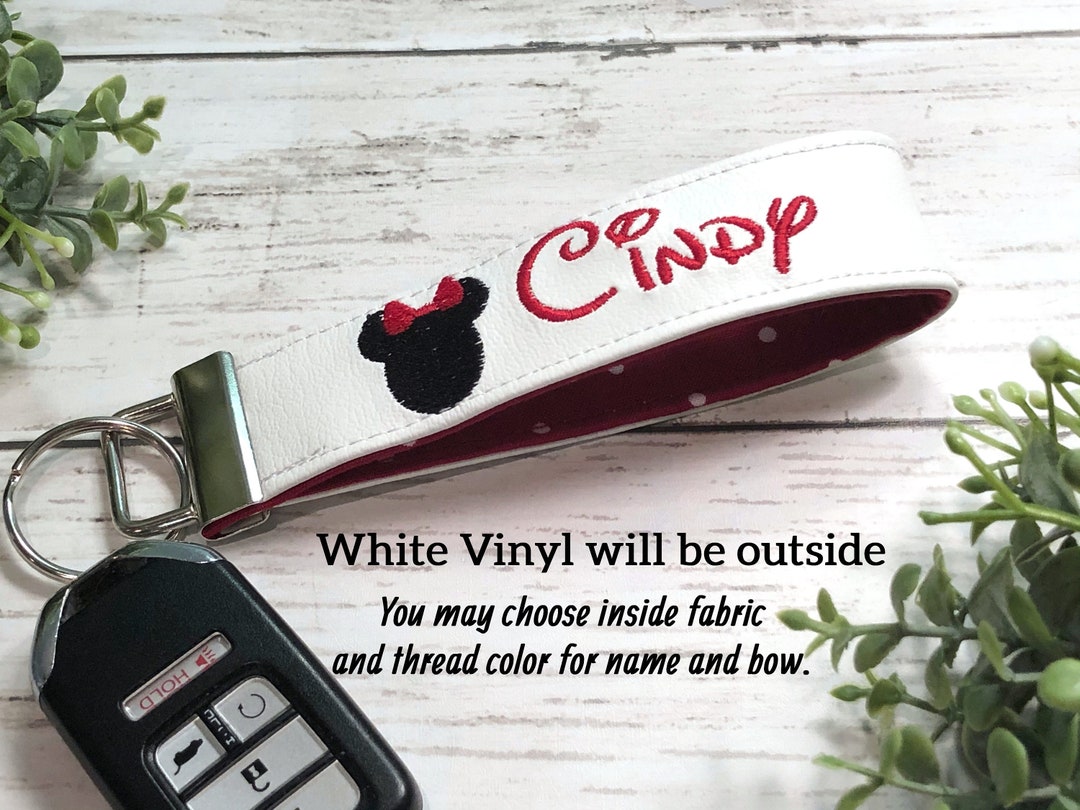 Minnie Mouse Personalized Vinyl Keychain / Monogrammed Wristlet Fabric ...