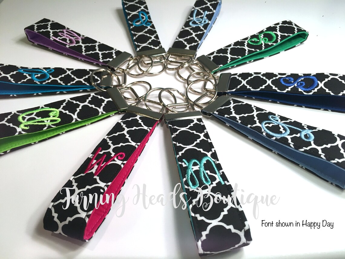 Monogrammed Fabric Key Fob / Personalized Wristlet Keychain / - Etsy