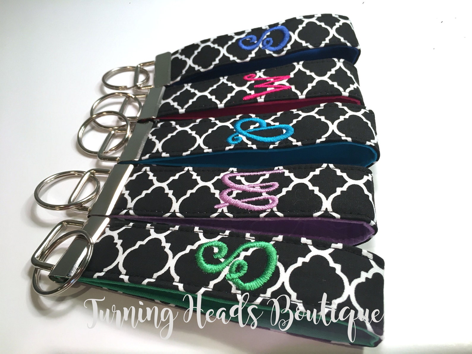 Monogrammed Fabric Key Fob / Personalized Wristlet Keychain / - Etsy