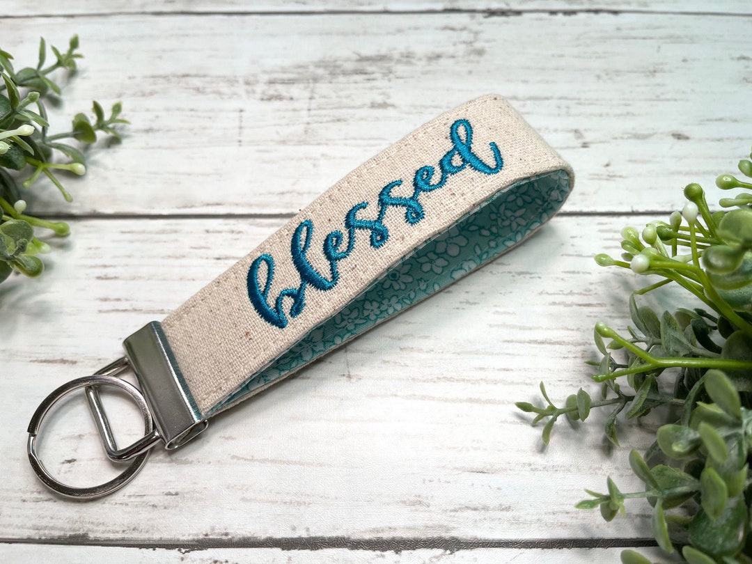 Blessed Monogrammed Key Fob / Personalized Key Chain / Wristlet Fabric ...