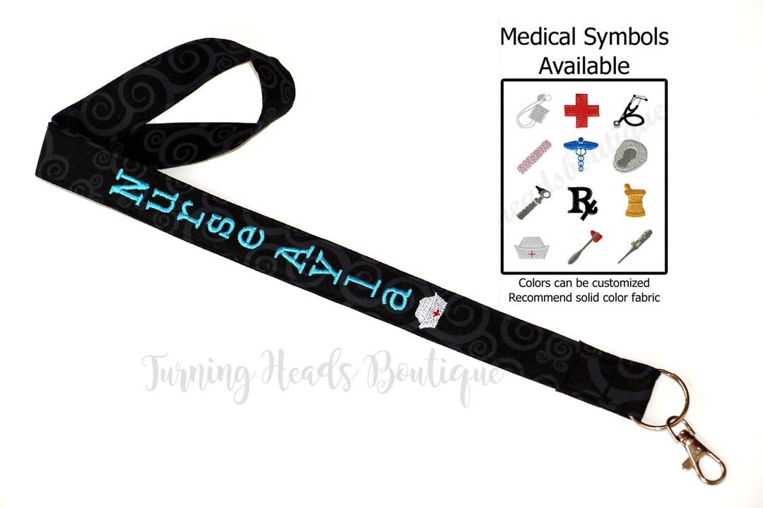 Nurse Lanyard ID Badge Holder Embroidered With Medical Symbols ...