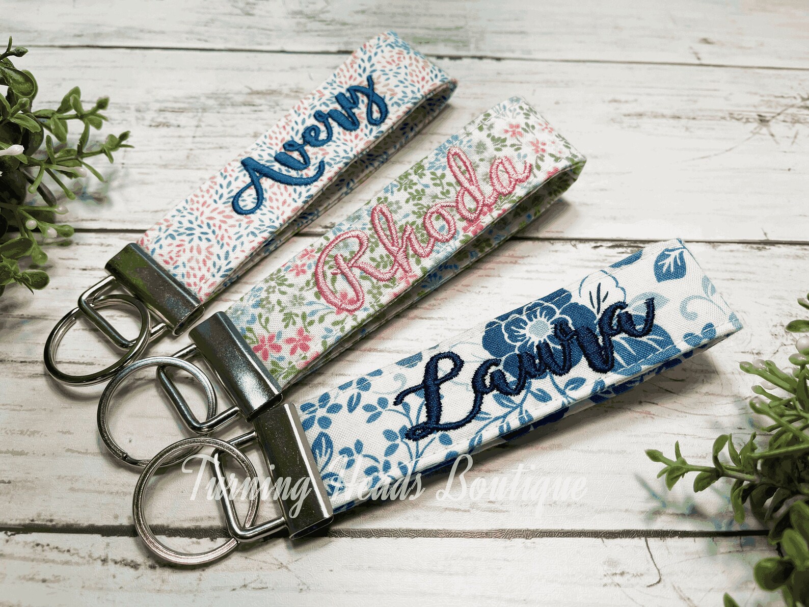 Monogrammed Key Fob / Personalized Key Chain / Wristlet Fabric | Etsy