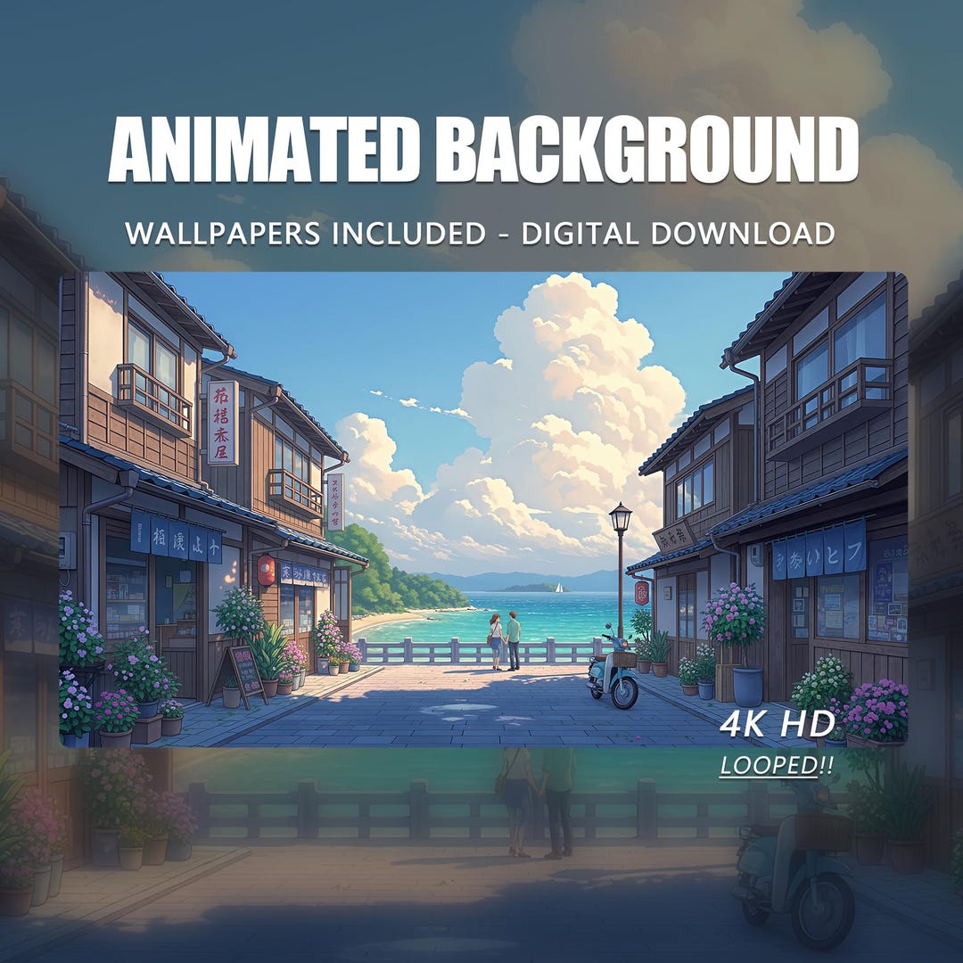 Anime Animated Background, Serene Seaside Town, Japan Coastal Street ...