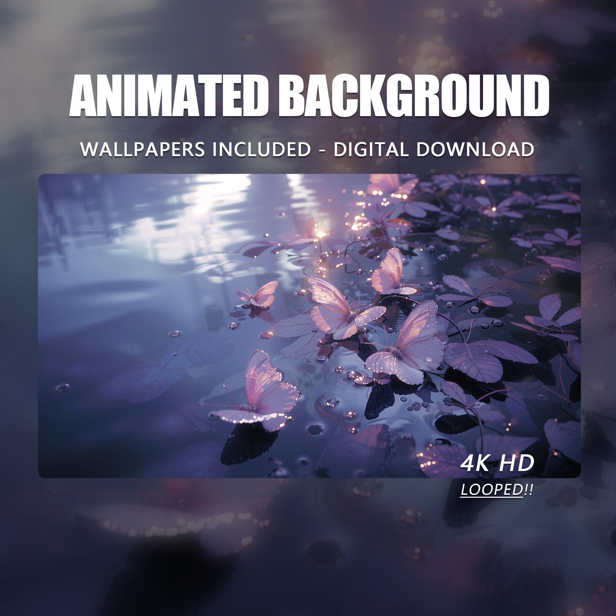 Animated Background, Enchanted Water Butterfly Glittering Purple Wings ...