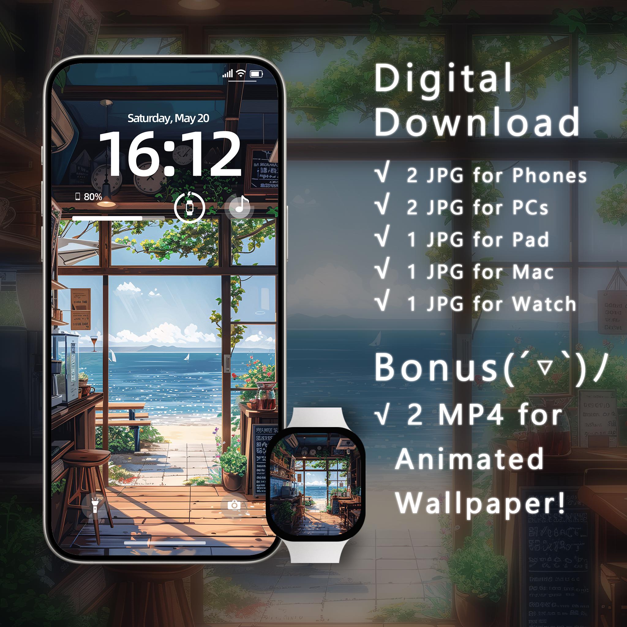 Animated Background, Seaside Coffee Bar Blue Tile Counter With Ocean ...