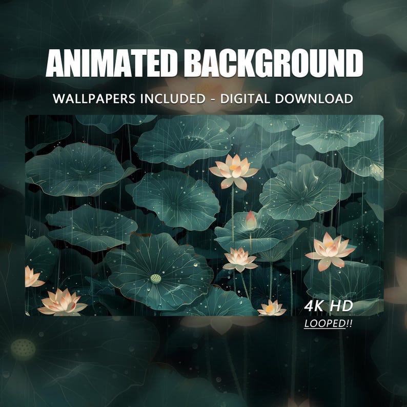 Animated Lotus Pond Wallpaper, Gentle Rain, Zen Garden (digital ...