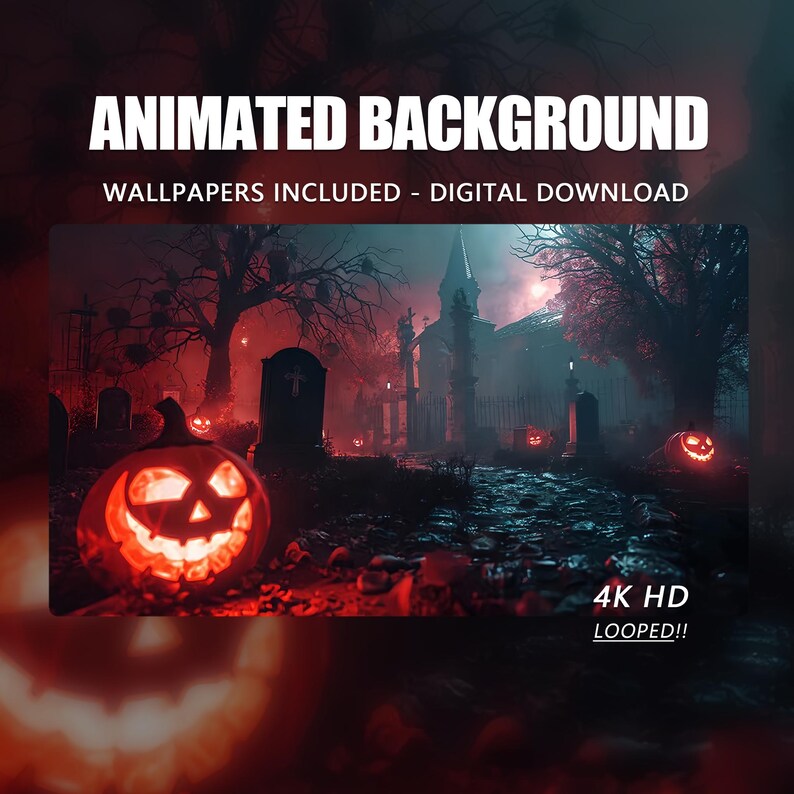 Animated Background, Haunted Graveyard - Glowing Jack-o-lanterns Among ...