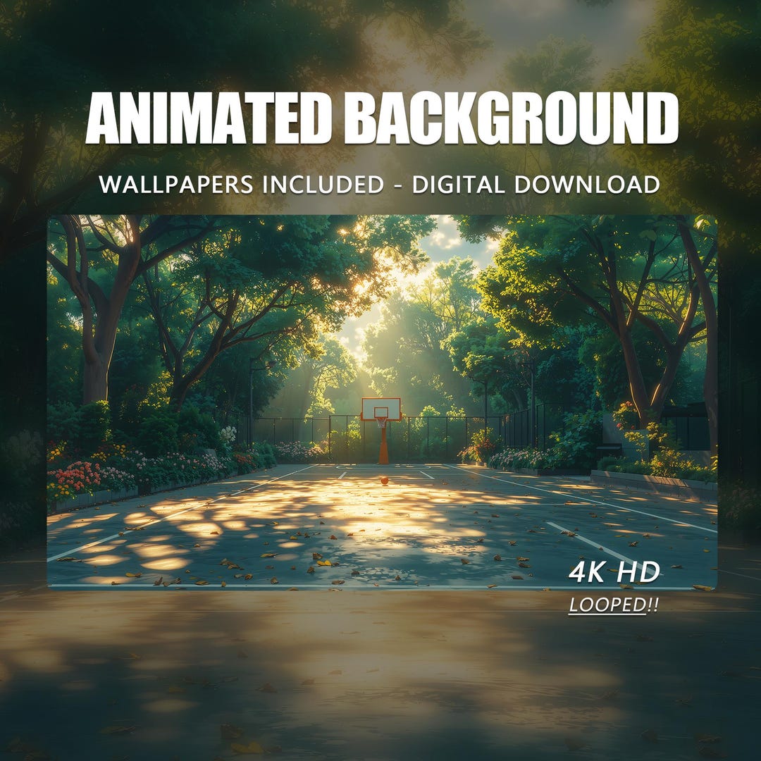 Anime Animated Background, Basketball Court, Sunlit Concrete With Lush ...