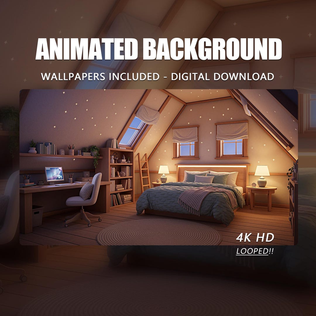 Anime Animated Background, Loft Study Sanctuary Twinkling String Lights ...