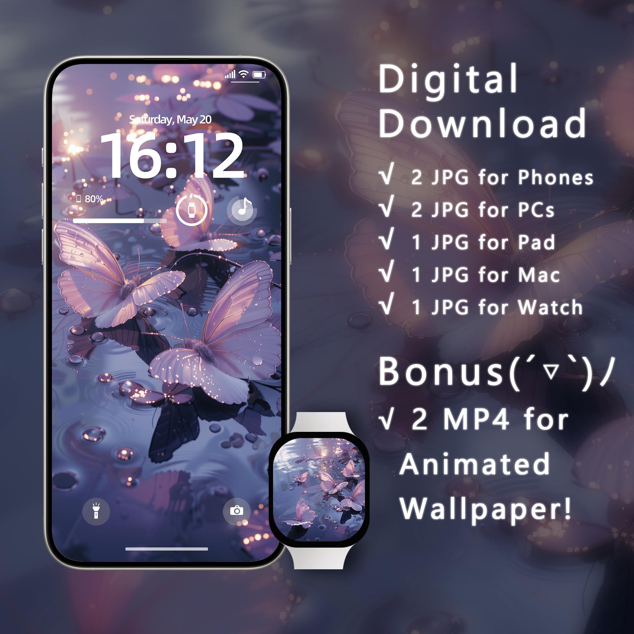 Animated Background, Enchanted Water Butterfly Glittering Purple Wings ...