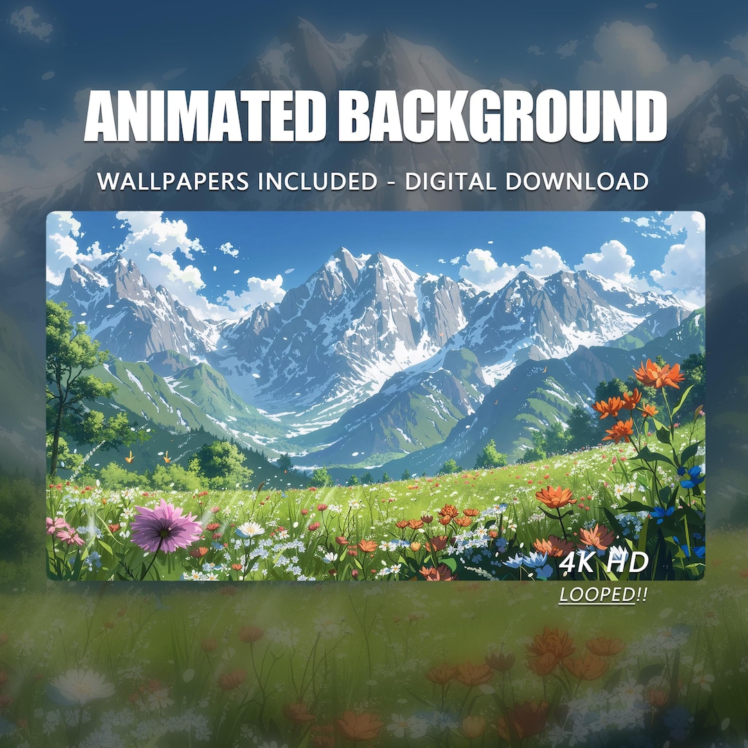 Animated Background, Pixel Art Mountain Meadow Sunlit Wildflower Field ...