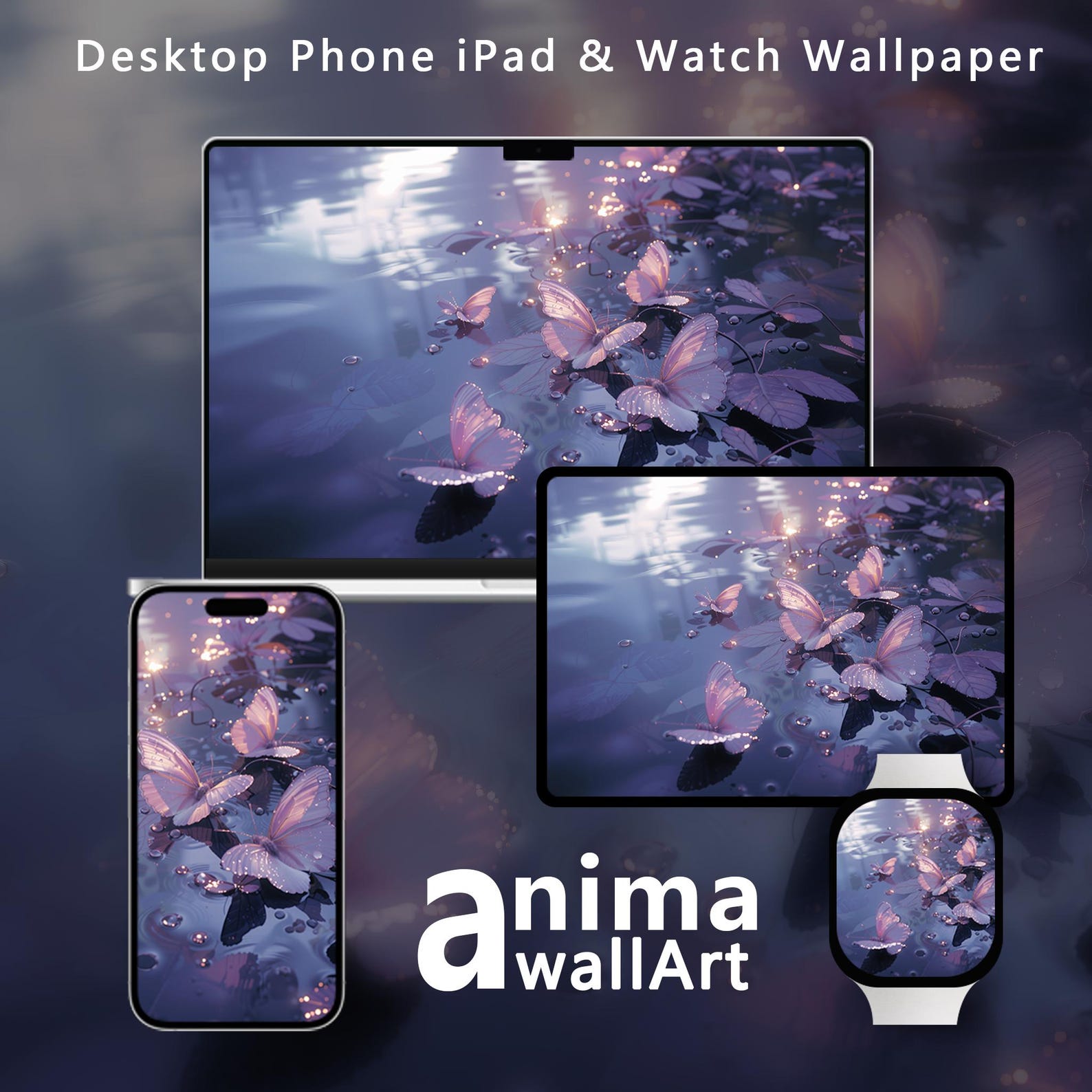 Animated Background, Enchanted Water Butterfly Glittering Purple Wings ...