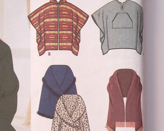 UNCUT Sewing Pattern for Misses Poncho and Wraps, Hooded Poncho, Wrap ...