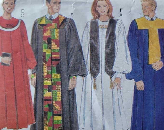 UNCUT Choir and Liturgical Robes Sewing Pattern, Graduation Robe 1990s ...