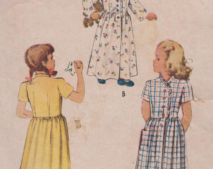 40s Children's Sewing Pattern Toddler's Button Front Housecoat Robe ...