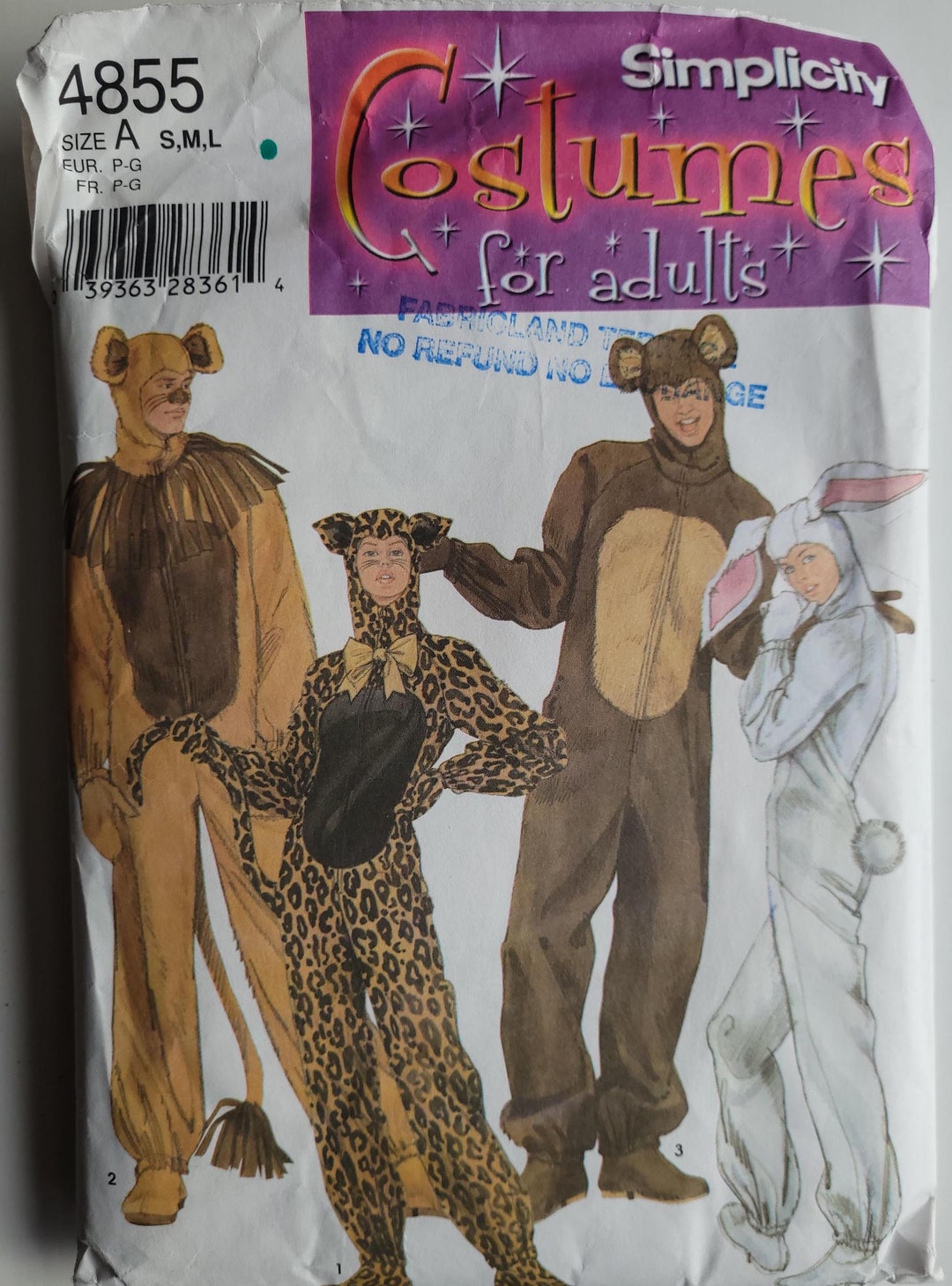 Costume Pattern - Sewing Pattern for Adult Lion, Rabbit, Bear and ...