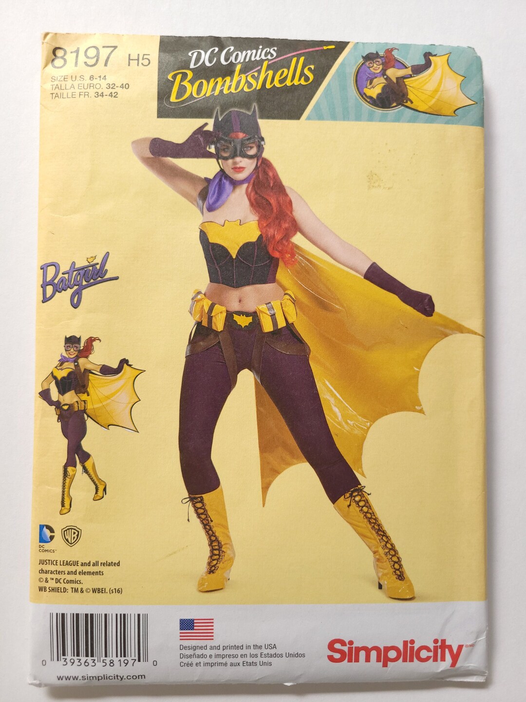 UNCUT Sewing Pattern for DC Comics Bombshells Pin-up Batgirl Costume ...