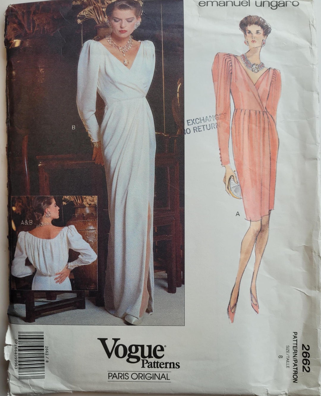 1990s Vintage Sewing Pattern for Emanuel Ungaro Wrap Dress Evening Gown ...