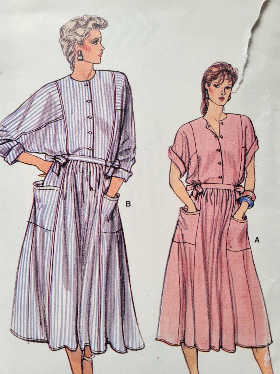 Vintage 80s Sewing Pattern for Loose Fitting Dress W Patch Pockets ...