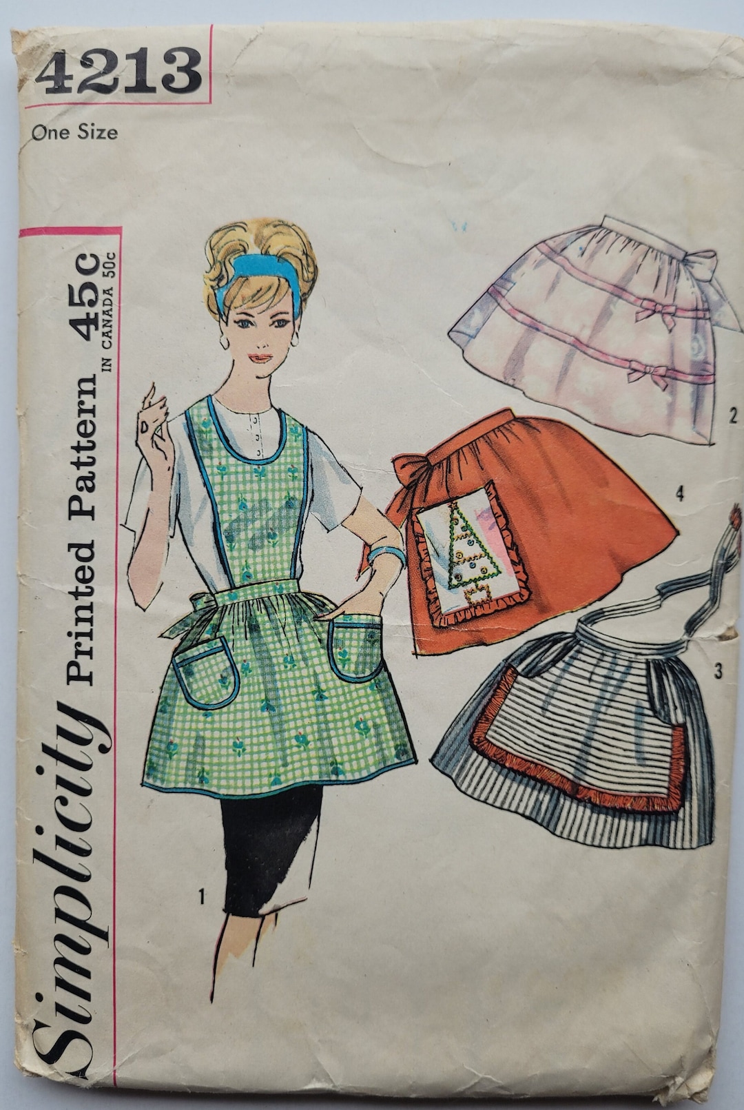 Apron Pattern - Vintage Sewing Pattern for 1960s Set of One-yard Aprons ...
