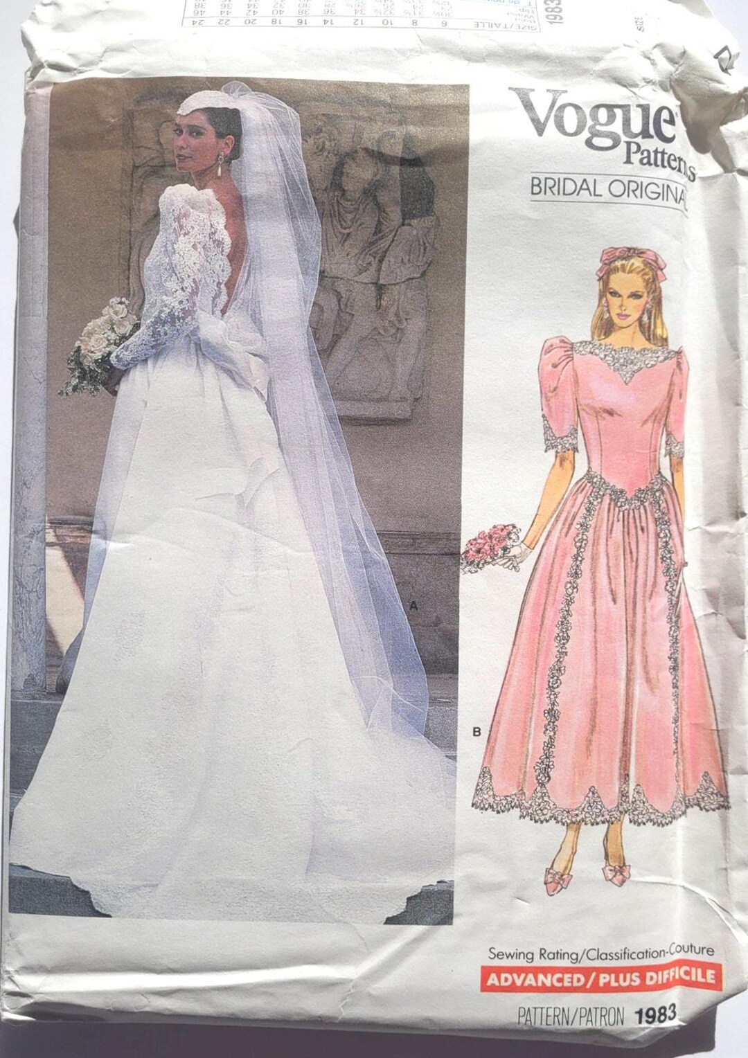 Vogue 1983 Sewing Pattern for Wedding Dress Deep V Back Flared Skirt ...