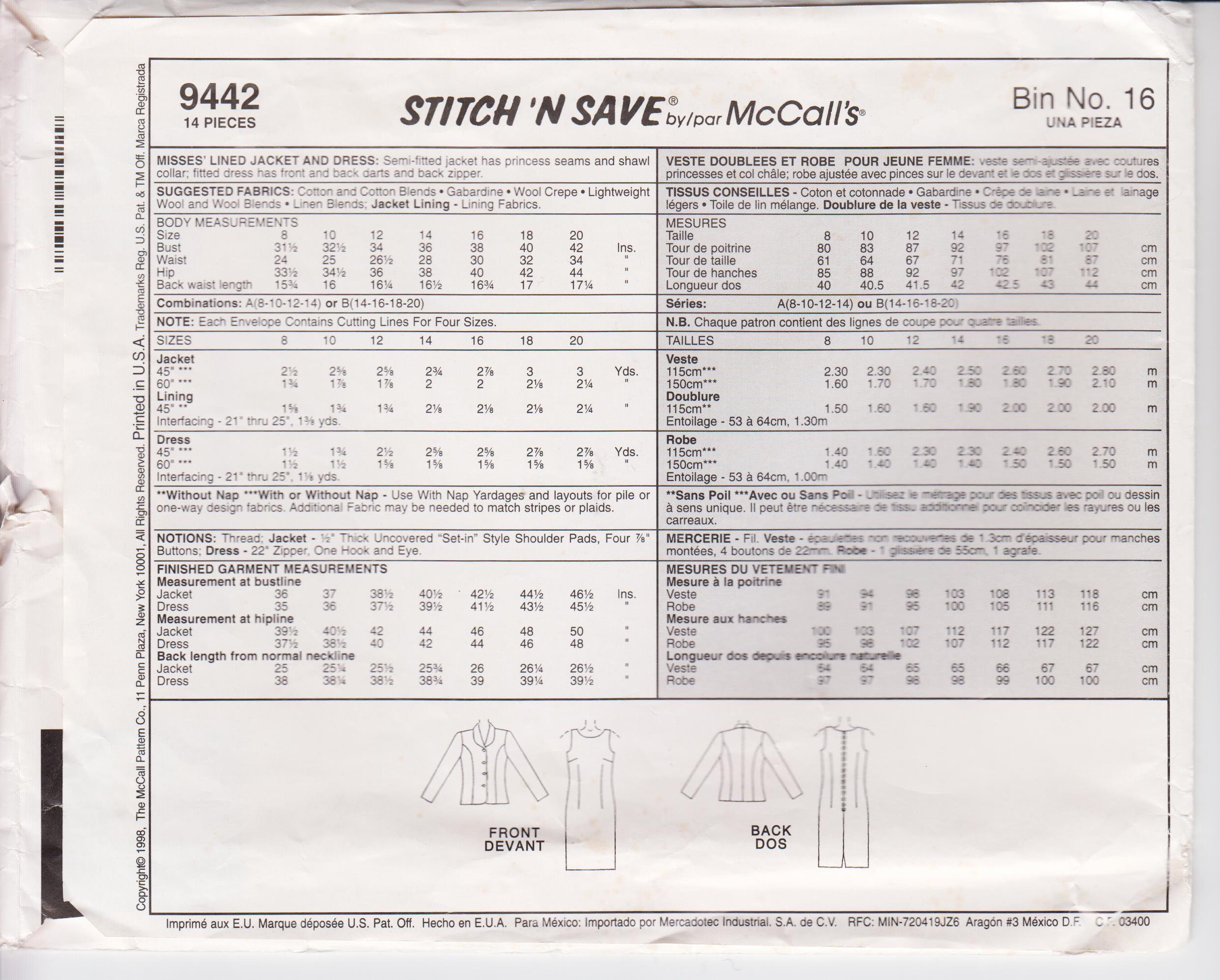 Easy Dress Suit Pattern - Sewing Pattern for Lined Jacket and Frock W ...