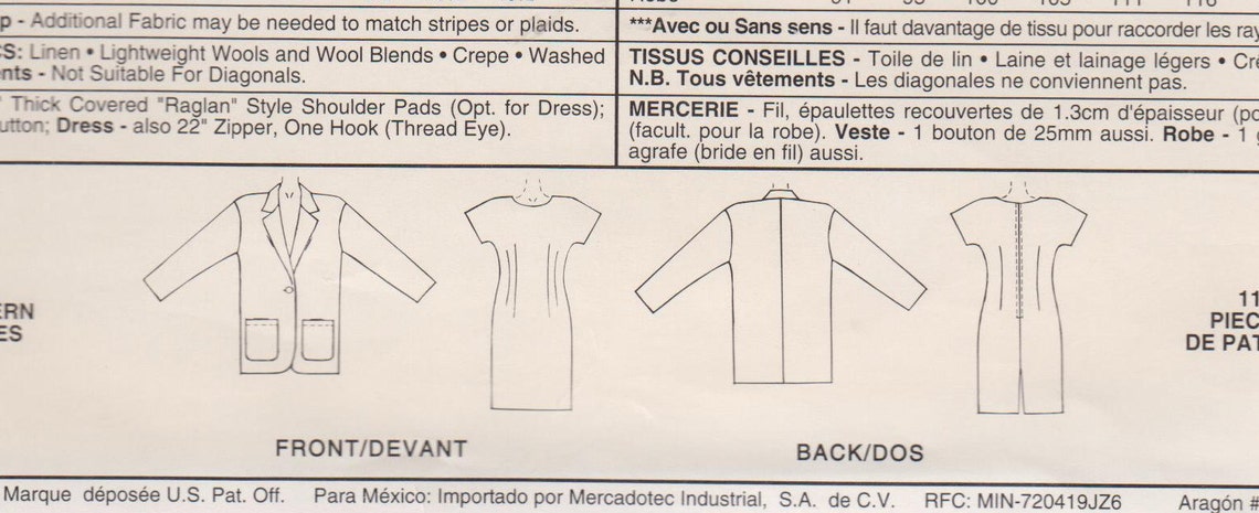 Dress Suit Sewing Pattern, Cap Sleeves, Hip-length Jacket With Patch ...