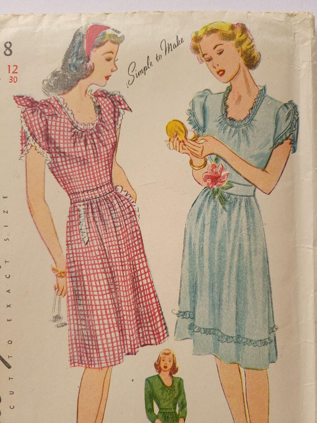 1940s Sewing Pattern for Day Dress With Pockets, B30 Bust 30" (76 Cm ...