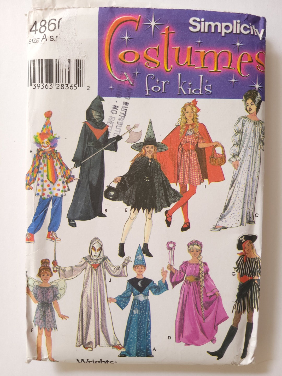 UNCUT Sewing Pattern for Kids' Costume, Angel, Clown, Reaper, Rapunzel ...