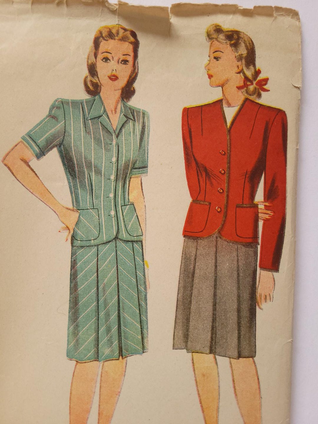 1940s Sewing Pattern for Woman's Skirt Suit, Jacket & Pleated Skirt ...