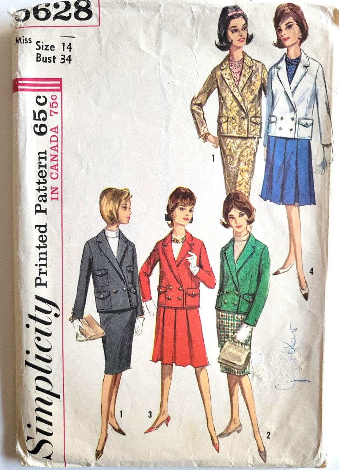 Vintage 1960s Sewing Pattern for Double Breasted Jacket Notched Collar ...