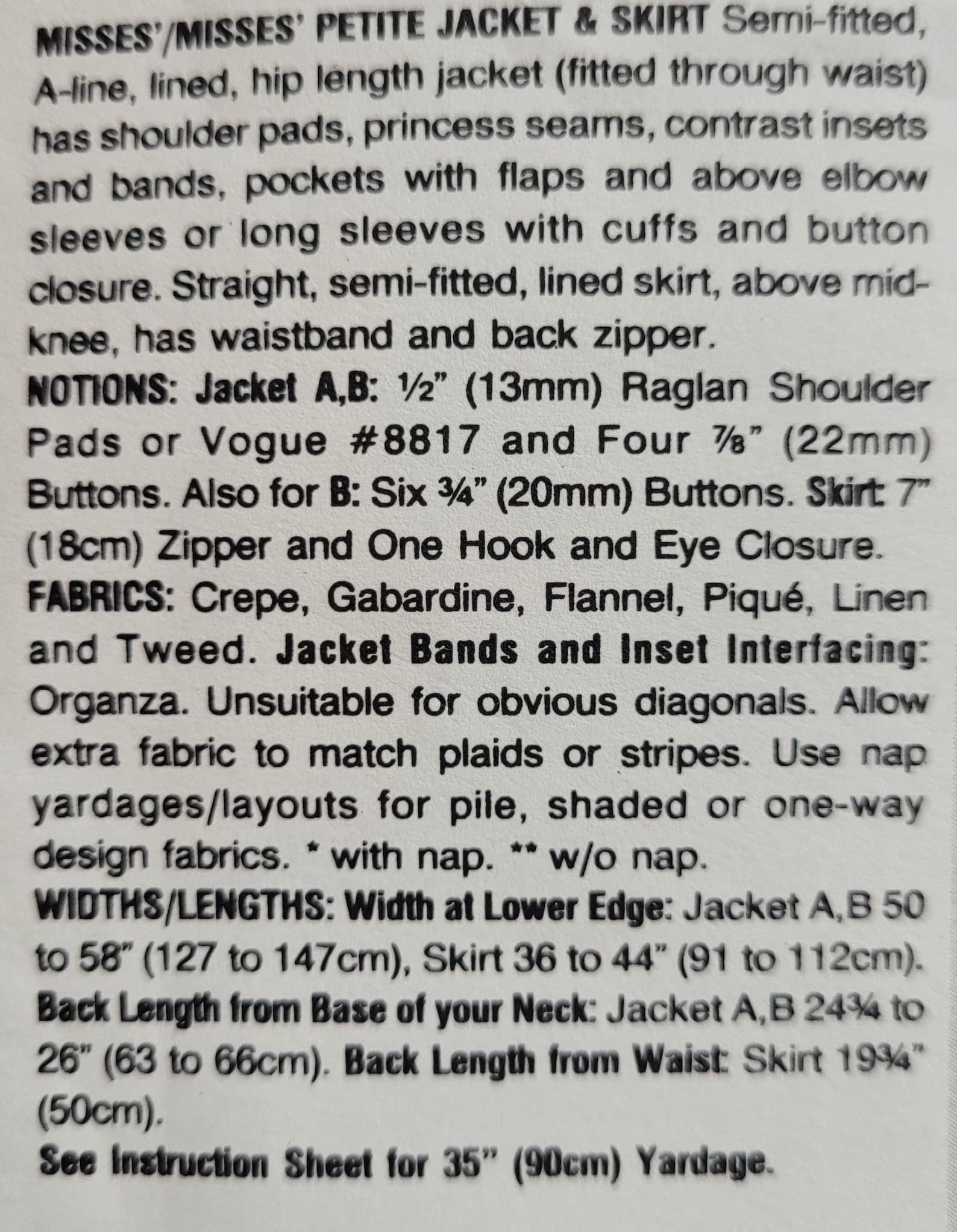 Vintage Sewing Pattern for Peplum A Line Hip Length Jacket and Straight ...