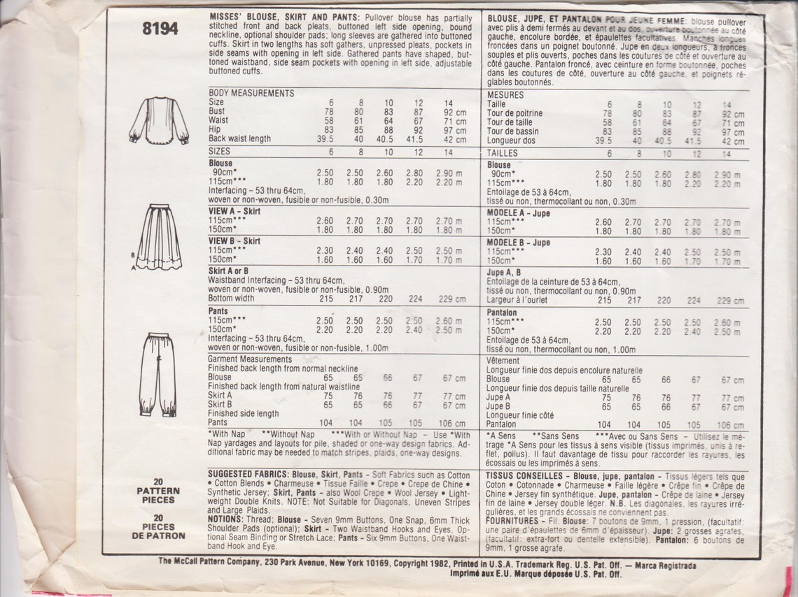 80s Cuffed Pants Pattern - Vintage Sewing Pattern for Trousers W Cuffs ...