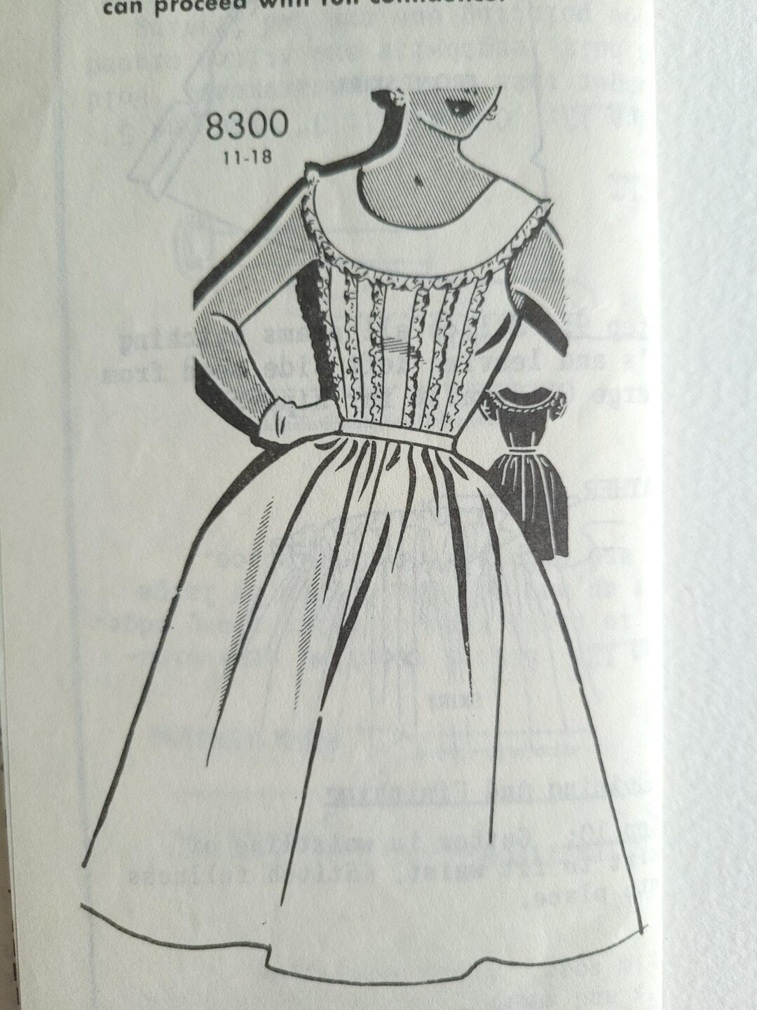 50s Day Dress Sewing Pattern, Sew-rite 8300, B32 Bust 32", Puff Sleeve ...