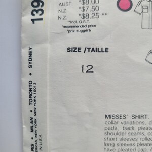 Vogue 1398 80s Sewing Pattern for Dropped Shoulder Blouse Button Cuffs ...