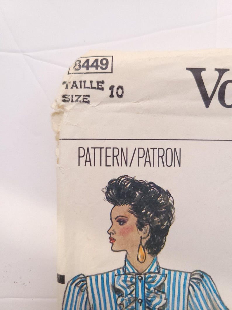 Vogue 8449 Sewing Pattern for 80s Tuxedo Blouse W Ruffled or Pleated ...