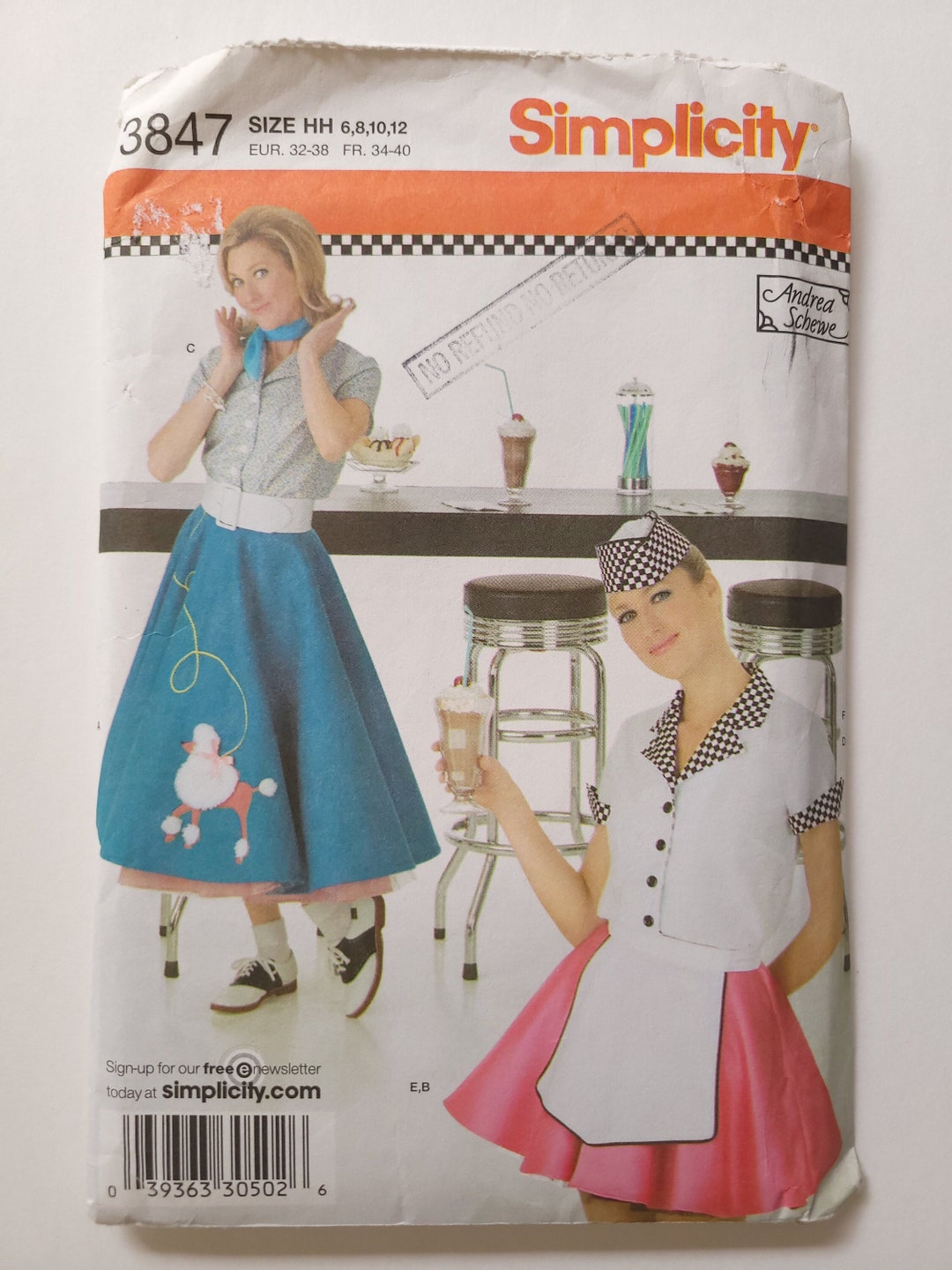 Rockabilly Costumes Sewing Pattern, 50s Poodle Skirt, Diner Waitress ...