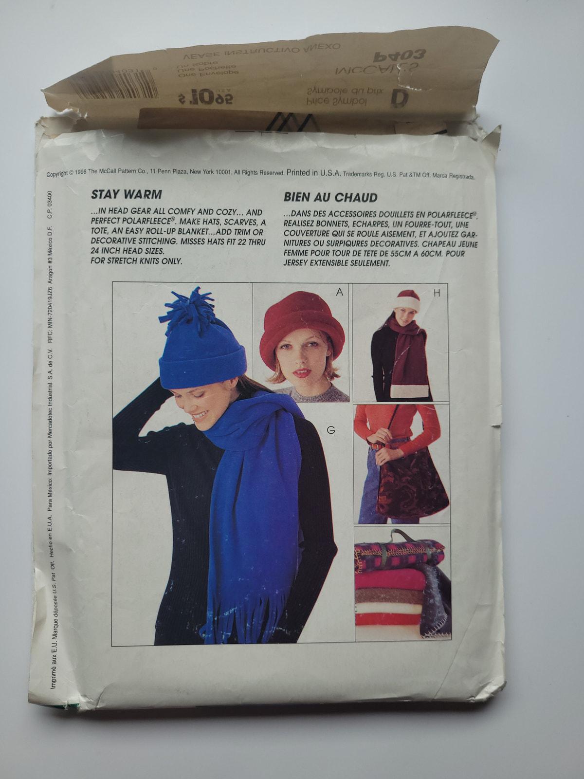P403 Sewing Pattern for Toque, Hat, Scarves, Roll up Blanket and Tote ...