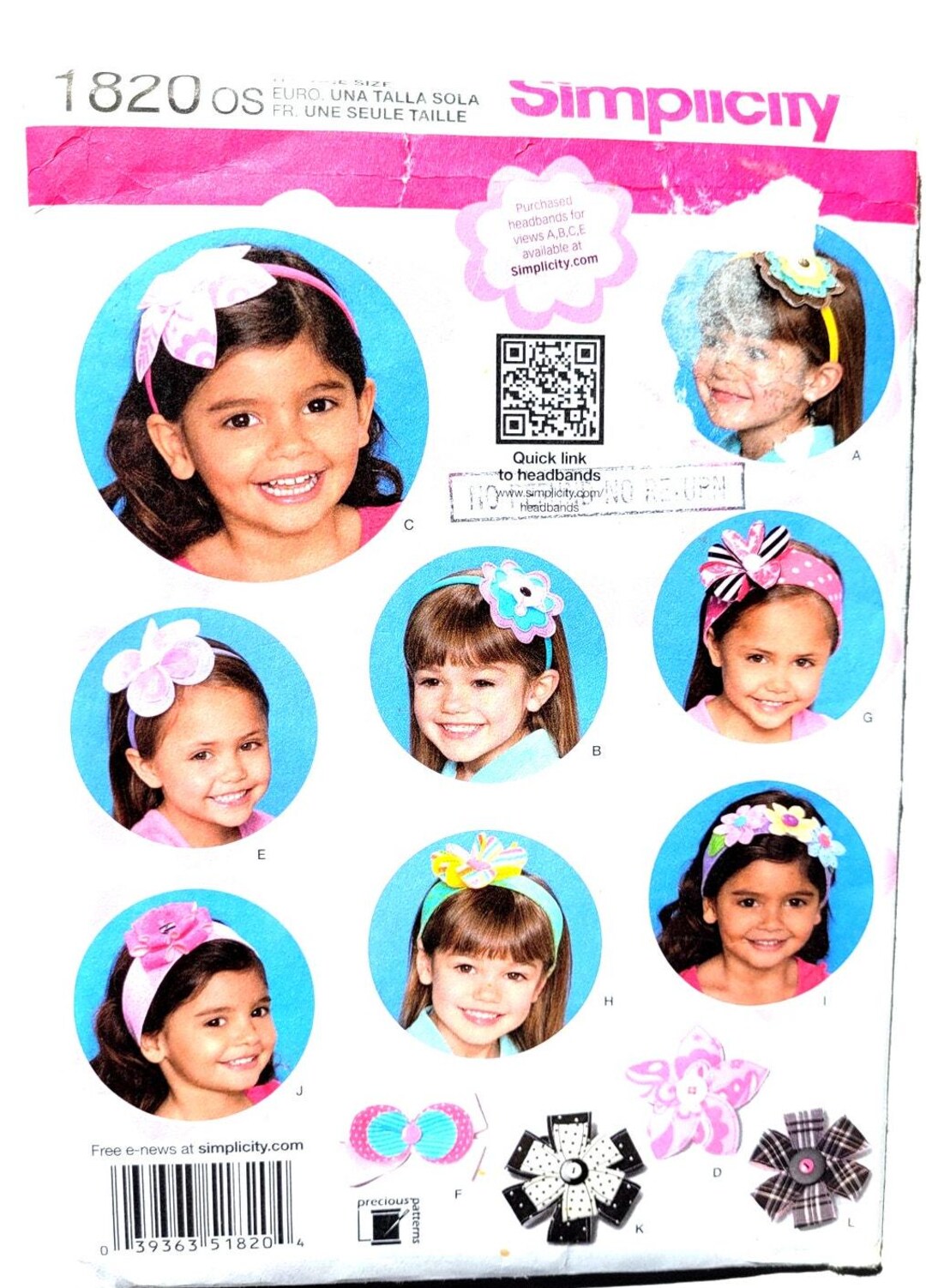 Simplicity 1820 Sewing Pattern for Flower Headbands and Fabric ...