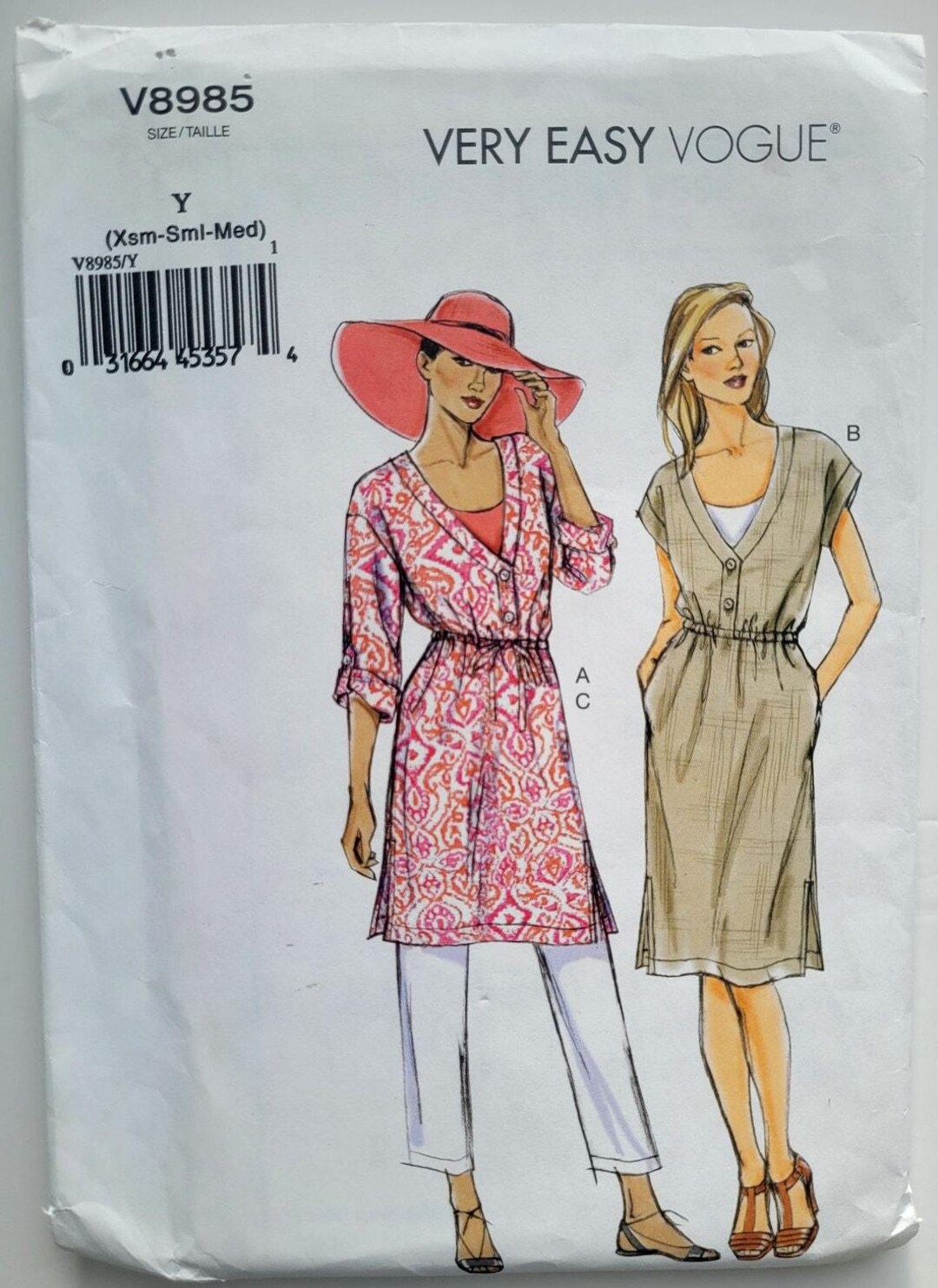 Vogue 8985 Sewing Pattern for Easy Loose Fitting Tunic or Dress Tapered ...